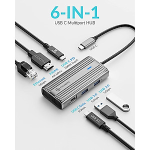 PHIXERO USB C Hub Multiport Adapter, 4K@60Hz USB C Docking Station, 8-in-1 USB C Adapter with 1Gbps Ethernet, 100W PD, SD/TF Reader, 3 USB 3.0 5Gbps Ports, for MacBook Pro/Air, USB C Laptop (Gray)