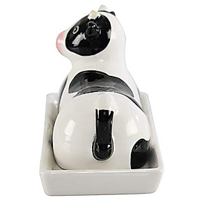 HOME-X Black and White Cow Butter Dish, Butter Dish with Cover, Farmhouse Dish for Stick of Butter Stick, Dish with Lid, 6 ¾”L x 3 ¼” W x 3 ½”H, Black/White