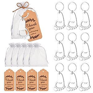 50PC Footprint Keychain Bottle Opener Baby Shower for Guest Baby Shower Souvenirs, Gifts, Supplies and Decorations, Baby Shower Souvenirs with Organza Bag Thank You Tag 20m String (Silver)