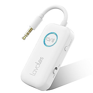Lavales Wireless Bluetooth 5.3 Audio Transmitter Receiver Adapter for Airplane, Gym/TVs/Gaming Consoles/Car/PC/Home Stereo, 3.5 mm Jack, AptX Adaptive/Low Latency,Dual Paring,Rechargeable,HD Stereo