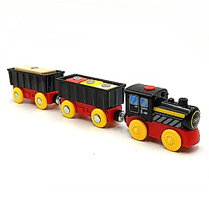 Wooden Magnetic Train Set Battery Operated Freight Train for Train Tracks Toy for Toddlers 3 4 5 Years Old Boys Girls (without Battery)