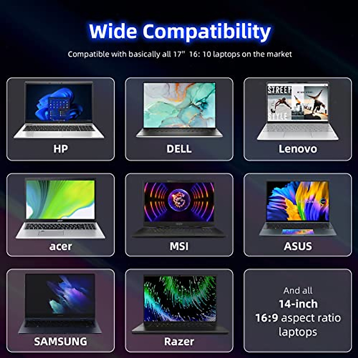 [2 Pack] Laptop Privacy Screen 17 Inch Compatible With Lenovo Hp Dell Acer Asus Thinkpad Envy Xps, 16:10 Aspect Removable Anti Glare Blue Light Filter Protector, 17in Computer Monitor Privacy Shield