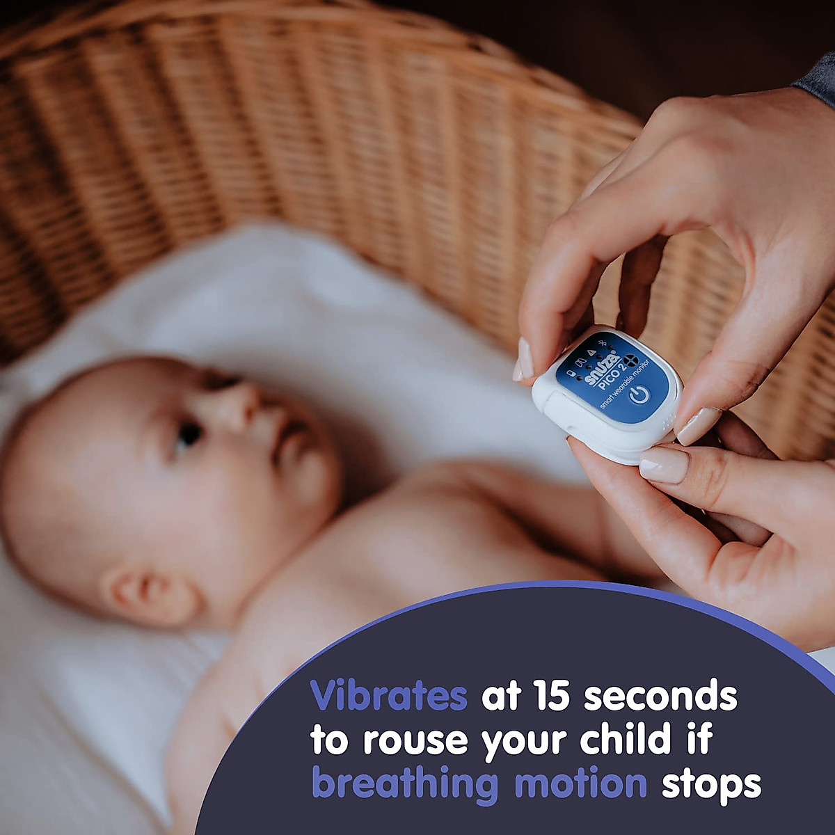 PICO 2 by SNUZA - Breathing & Sleep Baby Monitor. Smart Phone App or as Stand Alone Unit. Track Abdominal Motion, Body Position and Skin Temperature. Alarm and Wake-Up Vibration for Safer Sleeping.