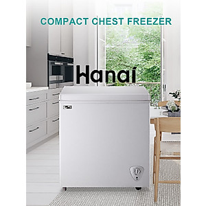 WANAI 5.0 Cu.Ft Compact Chest Freezers with 7 Adjustable Thermostat Top Open Door Freezer Compressor Cooling with Removable Storage Basket, Energy Saving Perfect for Home Bar Dorm or Apartment, Black