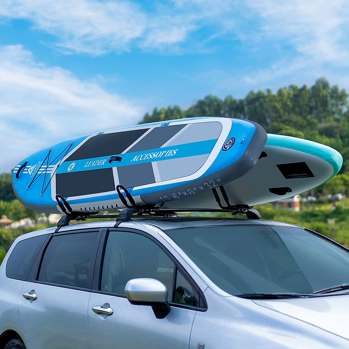 XCAR 2 Pairs Universal Kayak Rack Canoe Car Racks Set Roof Top Mount Carrier with 4 Straps for Suif Board,Kayak,Canoe,SUP
