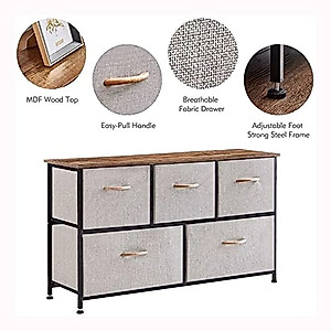 ZSEDP 5 Drawer Dresser Storage Organizer Cabinet for Bedroom Living Room Hallway Entryway Closet with Wide Sturdy Steel Frame Wood Top