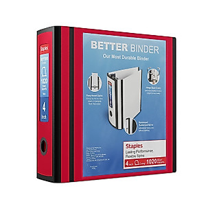 Staples 1618291 Better 4-Inch 3 Ring View Binder Red
