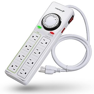 Fosmon Reptile Light Timer, 8-Outlet Timer Power Strip with Surge Protector, Mechanical Timer Extension Cord for Reptile Cage, Aquarium, Terrarium, Bearded Dragon/Reptile Habitats Tanks etc