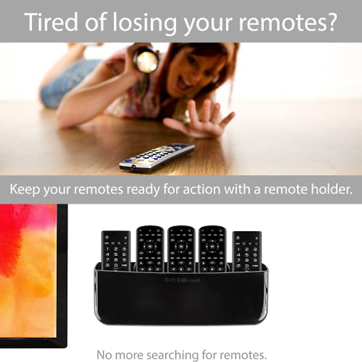 TotalMount Hole-Free Remote Holder – Eliminates the Need to Drill Holes in Your Wall (Premium Black Remote Control Holder for 5 or 6 Remotes)