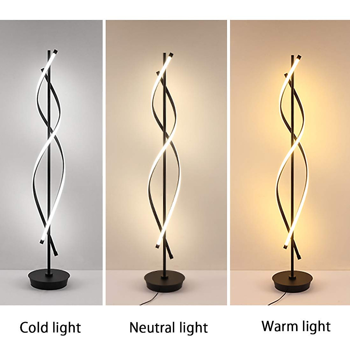 ADISUN 40W LED Remote Control Dimmable Spiral Indoor Tall Floor Lamp for Living Rooms Family Rooms Bedrooms Offices Lighting (Black)