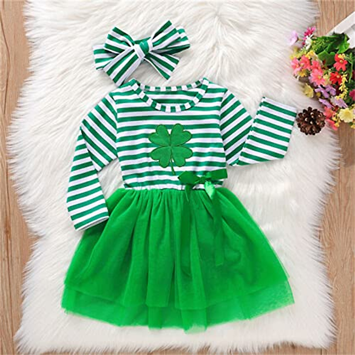 1-6 Years Toddler Baby Girls St.Patrick's Day Dress Long Sleeve Clover Print Tulle Tutu Dresses Spring Fall Skirt (Green-C, 3-4T)