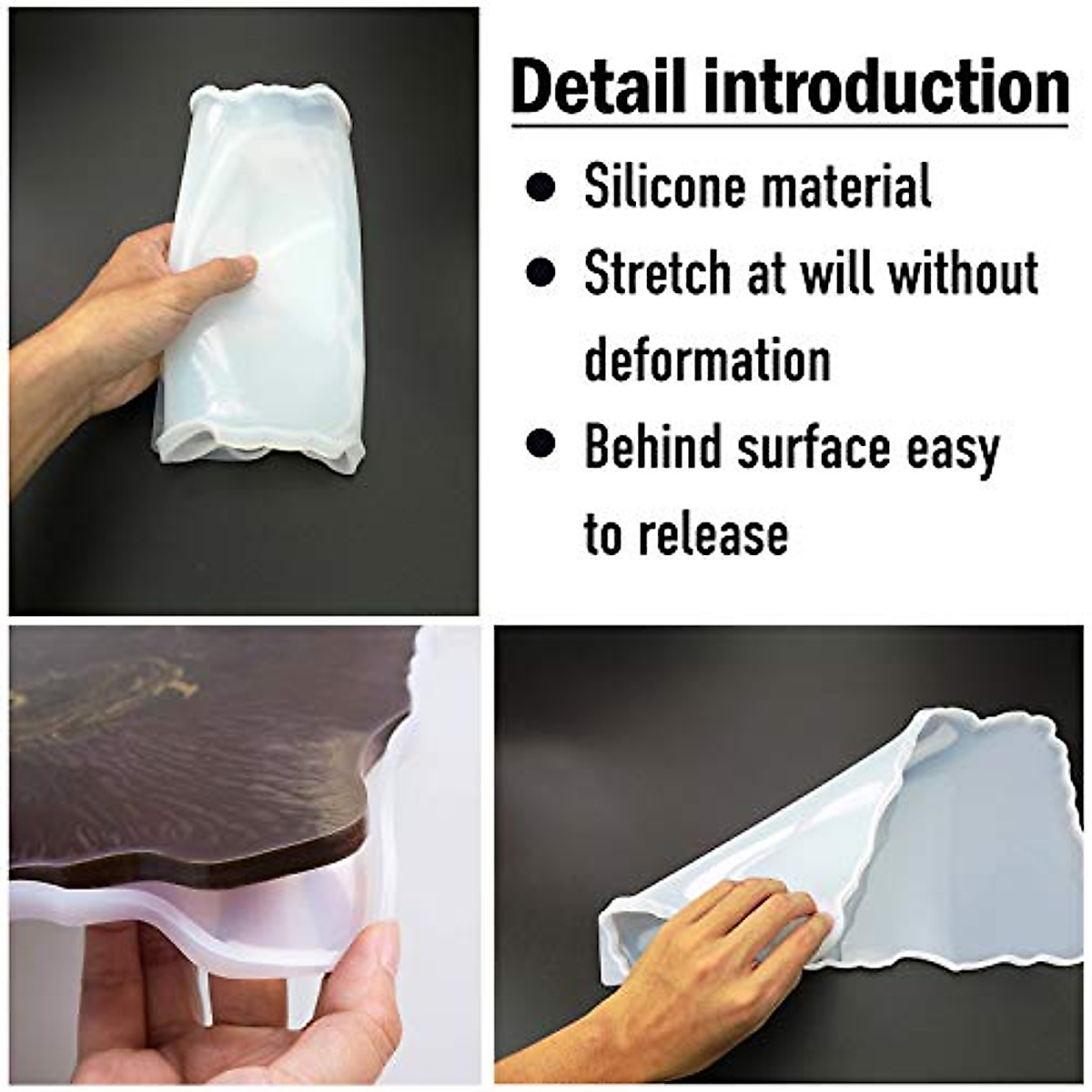 Rainmae Silicone Resin Tray Molds, Premium Geode Agate Platter Molds with 2pcs Geode Agate Tray Molds(8.3x13.9in & 6.9x12.4in), Epoxy Resin Casting Molds for Making Faux Agate Tray, Serving Board