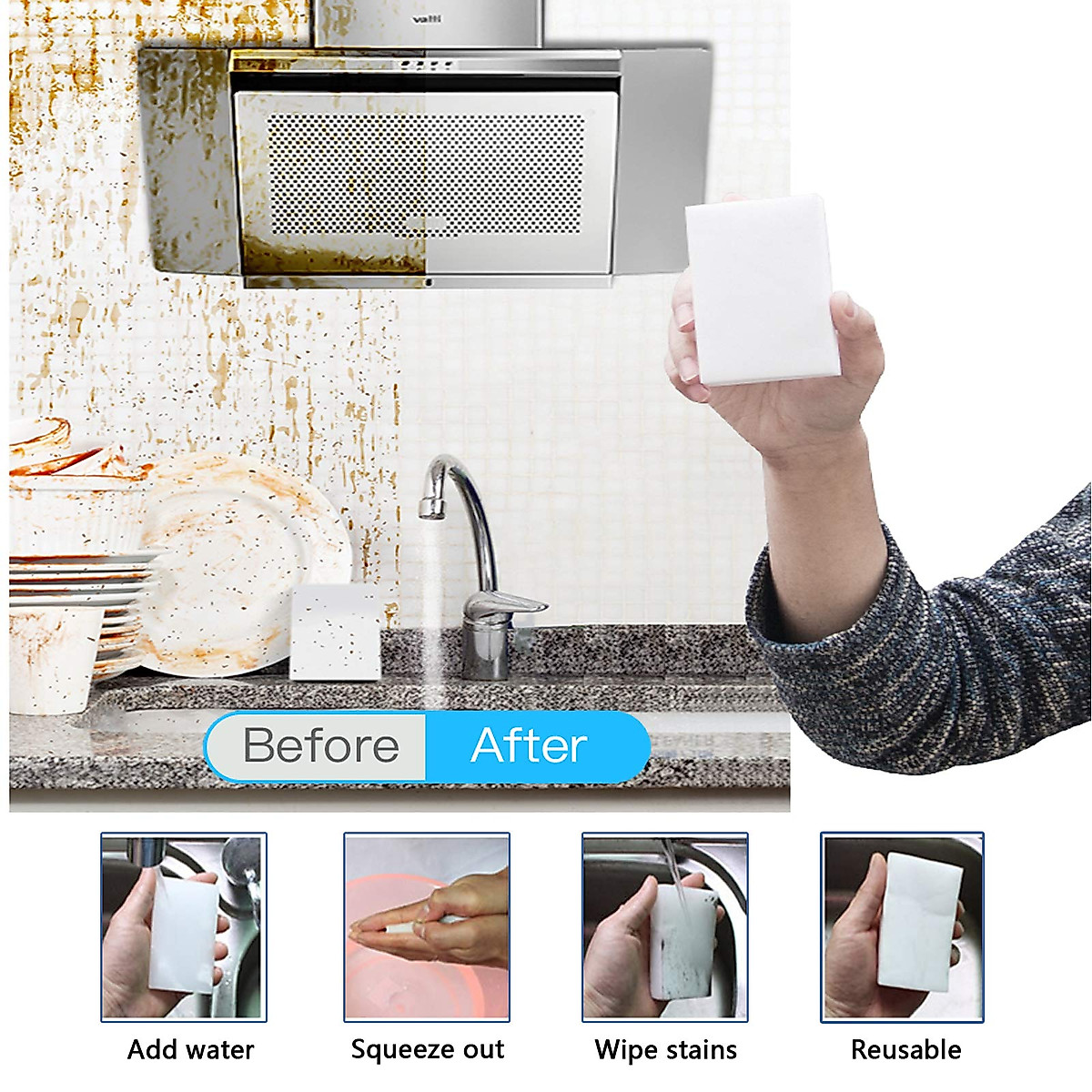 Melamine Sponge, 100/180 Pack Magic Sponge Eraser, Melamine Foam Bulk Sponge Sheets, Bathroom Oven Shower Glass Dishes Stove Top Kitchen Sinks Bathtub Wall Tile Baseboard White Cleaner, Not Easily Rip