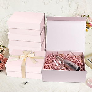 Pink Gift Boxes with Lids 5 Pack, 9x7x4 Inches Small Gift Box with Ribbon, Collapsible Gift Boxes with Magnetic Closure for Presents, Bridesmaid Proposal Box Contains Gift Card Ribbon Tag