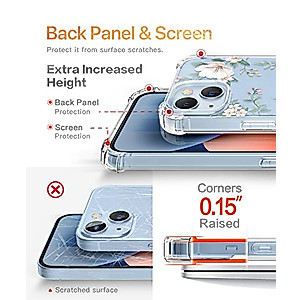 GVIEWIN Compatible with iPhone 14 Case with Screen Protector + Camera Lens Protector, Soft Shockproof Clear Floral Phone Protective Cover for Women, Flower Pattern Design 6.1" (Magnolia/White)