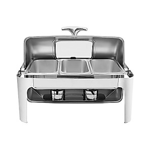 Roll-top Chafing Dish Buffet Warmer Commercial 3-Pot Catering Warmer Set Sliver Food Warmer with Stainless Steel Rolling Lid Chafer Chafers for Weddings, Buffets or Other Banquets