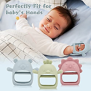 4 Pcs Baby Teething Toys Silicone Teethers for Babies 0-6 Months No Drop Chew Toys Baby Hand Teethers for Soothing Pain Cute Safe Designs