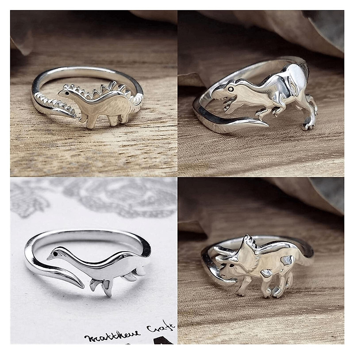 Sterling Silver Cute Dinosaur Ring Sets Silver Band Ring Stackable Finger Rings Sliver Rings Adjustable Minimalist Rings Tiny Dragon Rings for Women Men Jewelry Gifts Toddler Ring (silver, One Size)