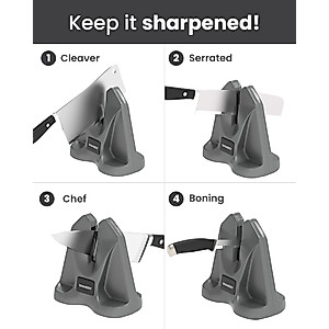 Knife Sharpener for Serrated & Steel Blades - Portable & Adjustable Kitchen, Camping Tool with Ergonomic Handle, Anti-Slip Pads - Suits Most Blade Types, Efficient Pull-Through Sharpening System