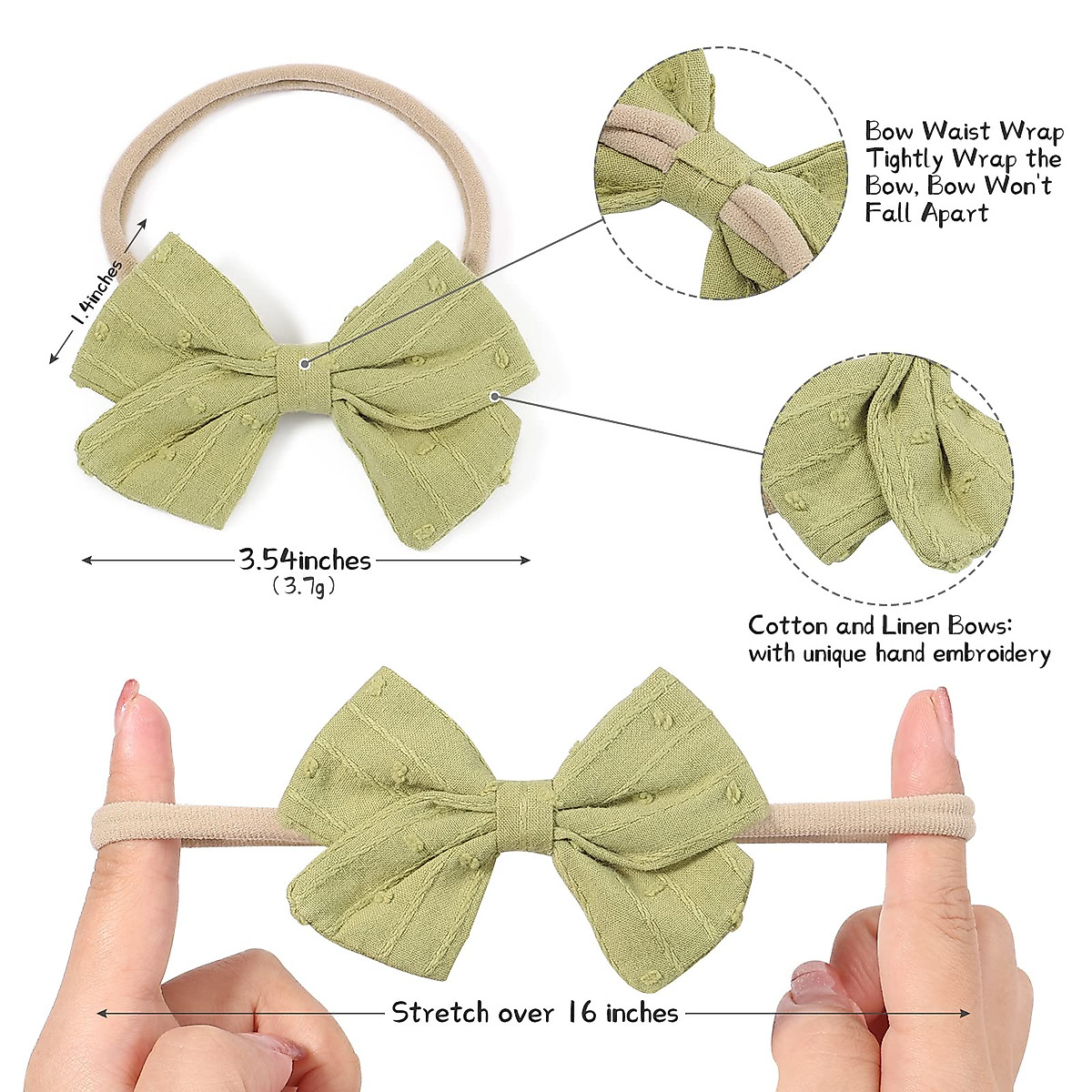 choicbaby 20PCS Baby Nylon Headbands Bows, Super Soft Cotton Linen Nylon Hairbands for Newborn Infant Toddlers Kids Hair Accessories