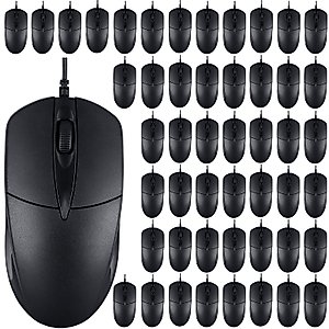 Kathfly 50 Pcs Black Wired USB Computer Mouse Bulk 1000 DPI 3 Button Corded Mouse with Home Office Noiseless Simple USB Mouse for Computer Laptop Desktop PC