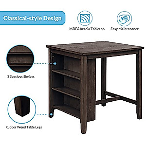 Bellemave 3 Piece Dining Table Set Counter Height Table Chair Set with 1 Table, 2 Padded Stools, Storage Shelf for Kitchen, Dining Room, Brown