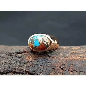 Oyster Turquoise Ring for Men and Women Sterling Silver rings Handmade engagement Jewelry Copper Birthstone Gemstone (Sterling Silver, 10)