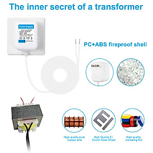 24V Doorbell Transformer Compatible with Ring Doorbell,Video Doorbell,Nest, Ecobee, Sensi and Honeywell Thermostats,24V 500MA AC Transformer (16.4FT White 12.0, Watts