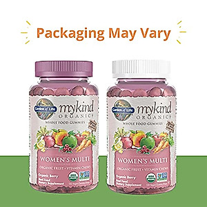 Garden of Life mykind Organics Women's Gummy Vitamins - Berry - Certified Organic, Non-GMO, Vegan, Kosher Complete Multi - Methyl B12, C & D3 - Gluten, Soy & Dairy Free, 120 Real Fruit Gummies