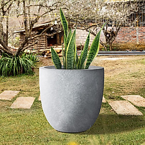 Kante RC0050B-C60611 Lightweight Concrete Modern Outdoor Round Planter, 14" x 14" x 12", Slate Gray