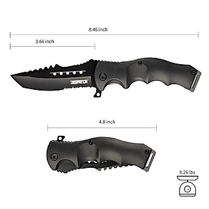 Dispatch Tactical Folding Pocket Knife Black Oxide Blade, Serrated Clip Point Blade, Tanto Point for Outdoor Rescue Camping Hiking EDC