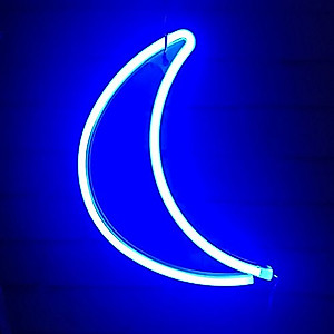 QiaoFei Decorative Crescent Moon Neon Light,Cute Blue LED Moon Sign Shaped Decor Light,Marquee Signs/Wall Decor for Christmas,Birthday Party,Kids Room, Living Room, Wedding Party Decor(Blue)