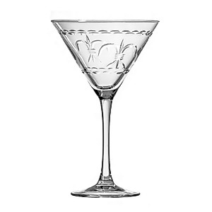 Rolf Glass Fleur De Lis Martini Glass 10 Ounce - Set of 4 Stemmed Martini Glasses - Lead-Free Glass - Diamond Wheel Engraved Cocktail Glasses - Made in the USA