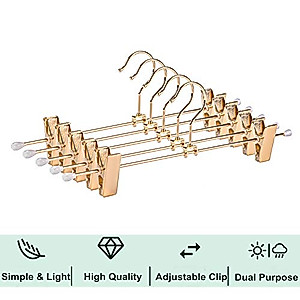 Amber Home 12 Inch Real Rose Gold Metal Pants Skirts Hangers 12 Pack, Sturdy for Slacks Trousers with 2 Adjustable Non Slip Clips and Swivel Hook (12 Pack)