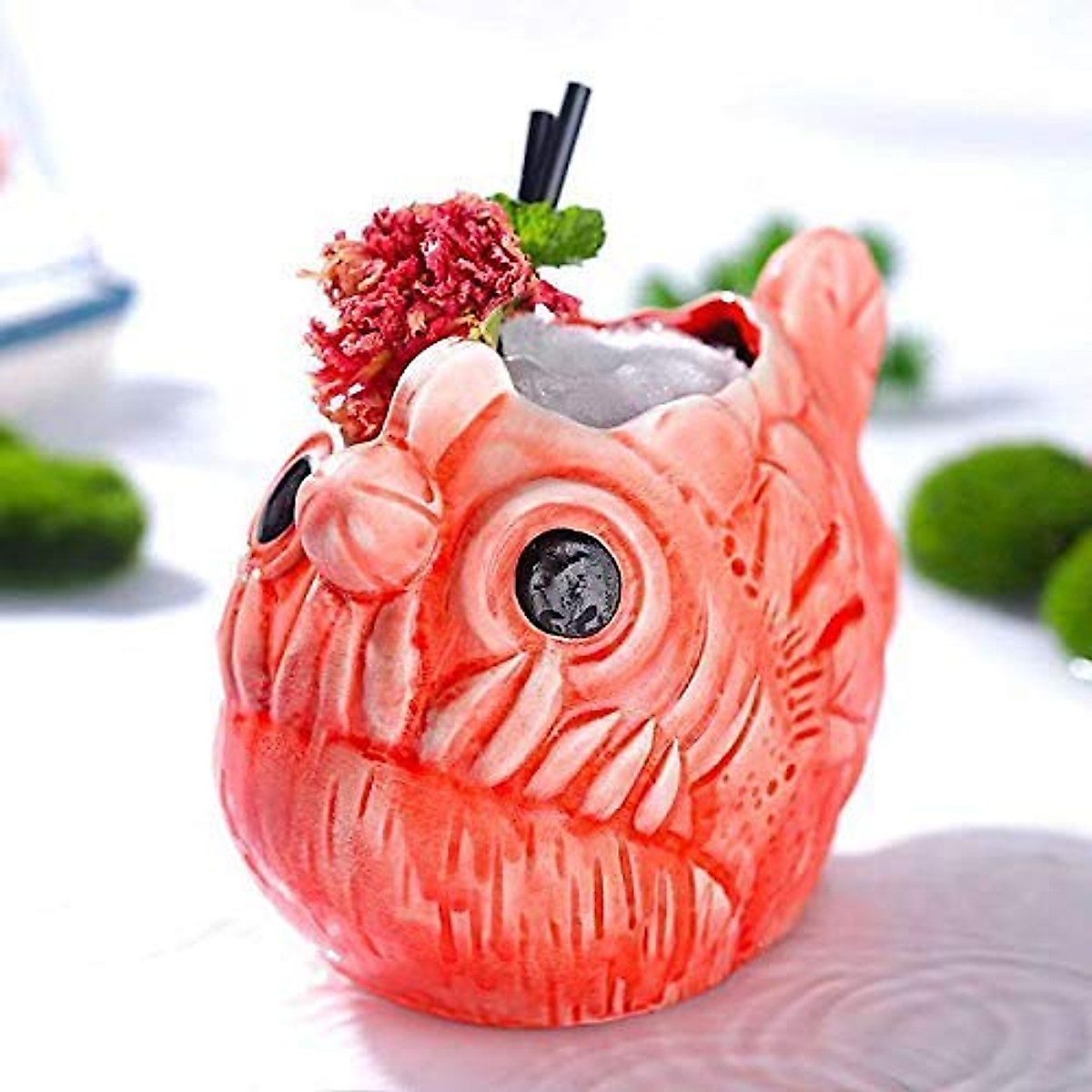 chongjian Tiki Mugs Cocktail,Ceramic Tiki Mug for Exotic Cocktail Glasses,Tiki Bar Professional Hawaiian Party Barware - Great Home Bar Present idea(710ML24ounce)