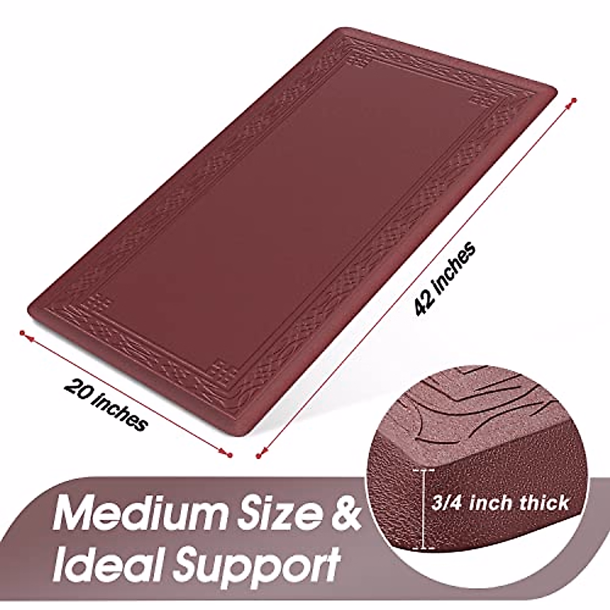 Anti Fatigue Kitchen Mat for Floor by DAILYLIFE, 3/4" Thick Kitchen Cushioned Mat, Standing Comfort Mat for Home, Office, Garage - Non-Slip Bottom, Waterproof & Easy-to-Clean (20" x 42", Burgundy)