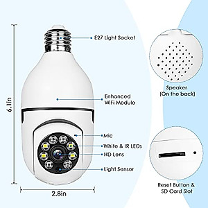 E27 Light Bulb 1080P Security Camera,PTZ 360 Degree Panoramic Wireless Connector with WiFi, Smart Motion Detection and Alarm,Two Way Audio,Remote Viewing with 16GB Memory Card