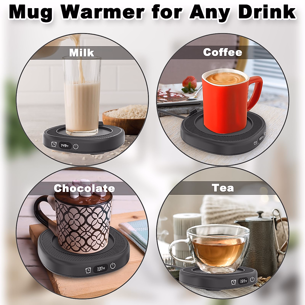 Candle Warmer, Auto Shut Off Large Candle Warmer Plate with Timer, Coffee Mug Warmer Cup Warmer for Desk, Electric Smart Beverage Warmer with 3 Temperature Settings Touch Switch for Office/Home