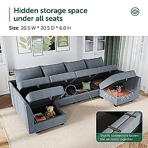 HONBAY Modular Sectional Sofa U Shaped Sectional Souch with Ottoman 7 Seat Modular Sofa with Chaise for Living Room, Bluish Grey