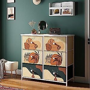 EnHomee Dresser, Cute Dresser for Bedroom, Small Dressers for Bedroom, 6 Drawer Dresser for Closet, Boho Dresser with Fabric Drawers, Bedroom Dressers & Chests of Drawers, Wooden Top