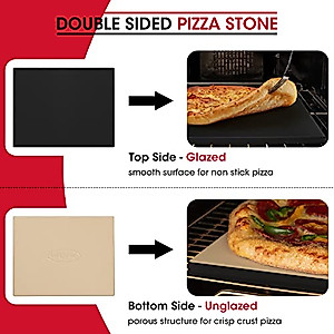 Unicook Glazed Pizza Stone 15 x 12 Inch, Double Sided Pizza Stone for Oven and Grill, Non Stick Ceramic Baking Stone, Thermal Shock Resistant Rectangular Cooking Stone, Black Reversible Pizza Pan