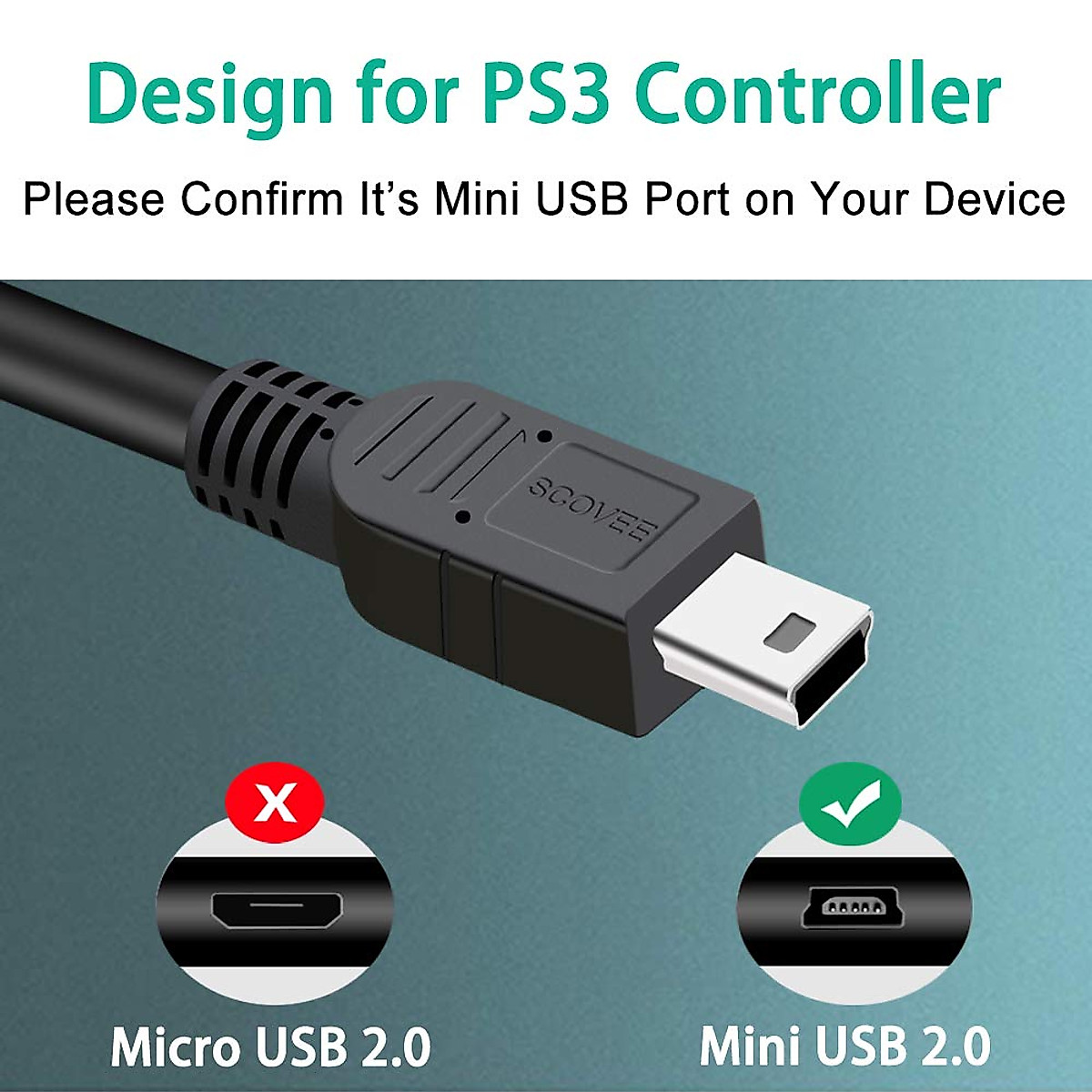 SCOVEE PS3 Controller Cord, 【2 Pack 10ft】 PS3 Charger Cable for Sony 3 / PS-3 Slim SixAxis Controller,PS3 Charging Cord,PS3 Charging Cable,PS Move DualShock 3 Remote Charge Wire