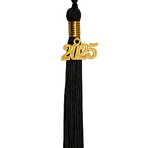 GraduationMall Single Color Graduation Tassel with 2025 Year Charm 9" Black