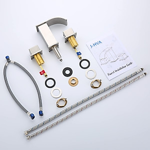 Waterfall Bathroom Faucet Brushed Nickel - Widespread 2 Handle 8 Inch 3 Hole Bathroom Sink Faucet, Basin Faucet Mixer Taps with cUPC Faucet Supply Line Hoses for Bathroom Restroom Vanity Lavatory