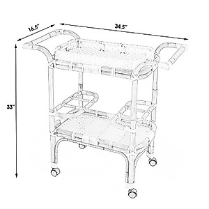 BOWERY HILL Transitional Selena Rattan Bar Cart in Blue and White