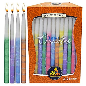 Dripless Chanukah Candles Standard Size - Decorated Multi Colored Hanukkah Candles Fits Most Menorahs - Premium Quality Wax - 45 Count for All 8 Nights of Hanukkah - by Ner Mitzvah