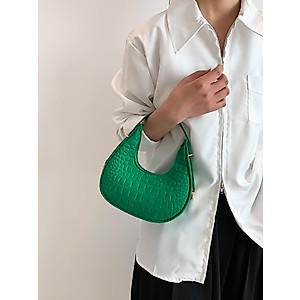 Verdusa Women's Crocodile Embossed Felt Faux Leather Shoulder Hobo Bag Green One Size