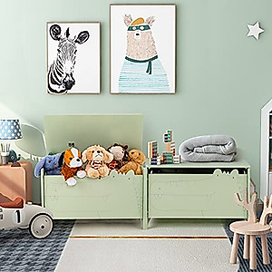 Costzon Wooden Toy Box, Kids Large Trunk Chest w/Safety Hinge & Handles, Flip-Top Storage Organizer for Children’s Playroom Bedroom Living Room Entryway (Green)
