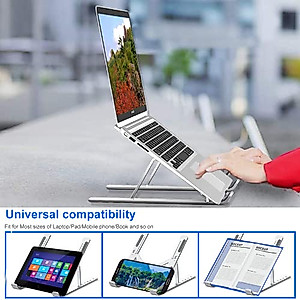 ChashenHa Laptop Stand, Laptop Stand for Desk Aluminum Alloy Adjustable Height Foldable Laptop Stand for MacBook Air/Pro, Samsung, Microsoft, Lenovo, Dell, iPad, Any Laptop(Silver)