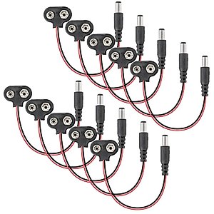 9v Battery Clip with DC 5.5mm x2.1mm Plug, 10 PCS 9v Battery Adapter for Arduino T Type
